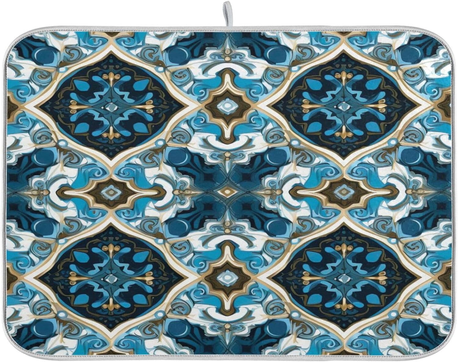 Blue Tile Dish Drying Mat, Absorbent Microfiber Pad Protector For ...