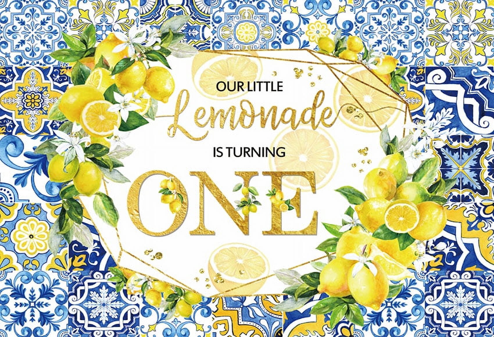 Blue Tile Floral Print Lemon Baby Shower Kids Birthday Party Wedding r ...