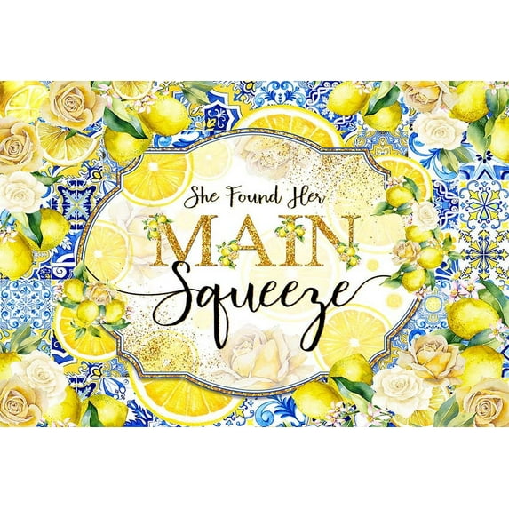 Blue Tile Floral Print Lemon Baby Shower Kids Birthday Party Wedding r ...