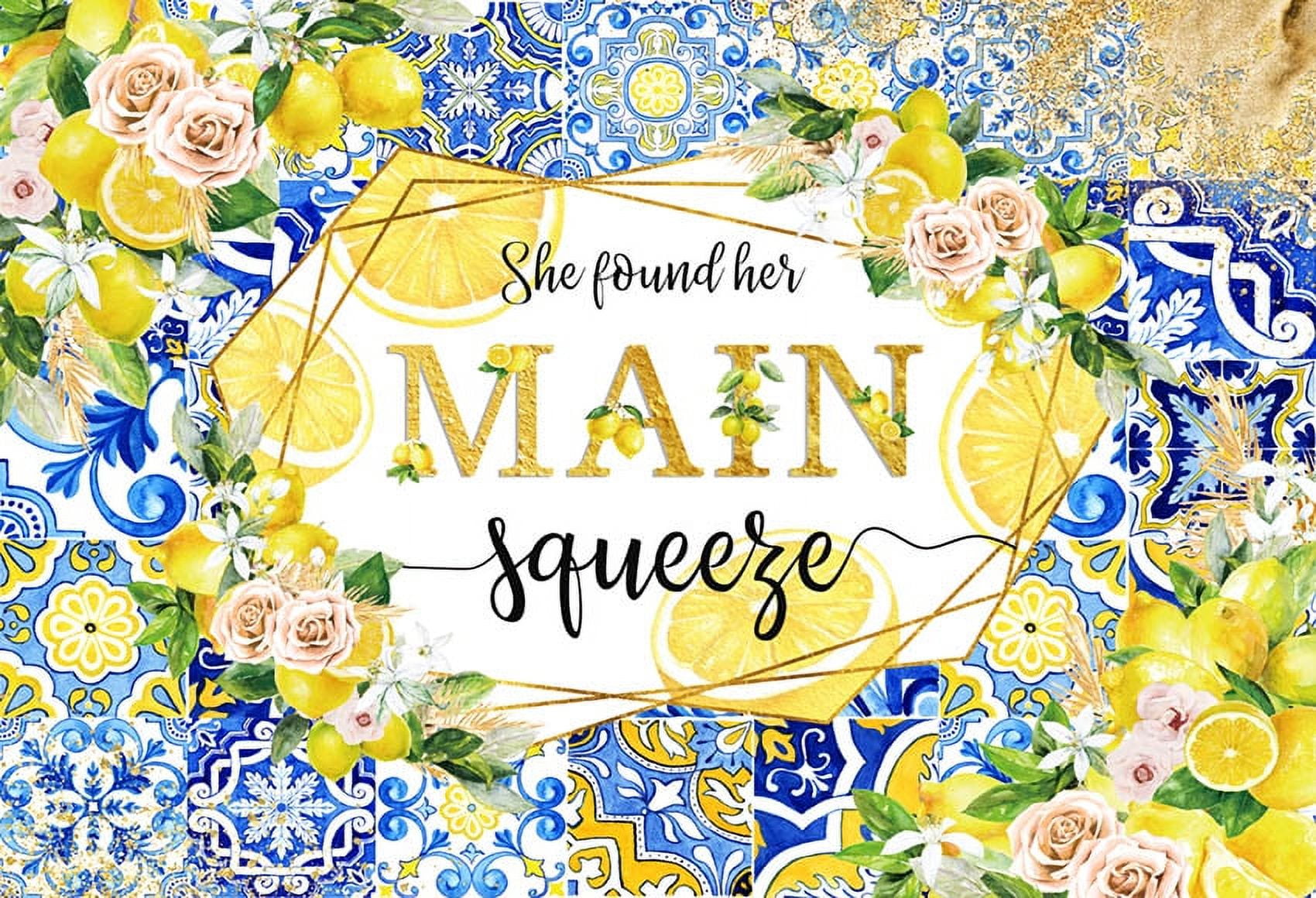 Blue Tile Floral Print Lemon Baby Shower Kids Birthday Party Wedding r ...