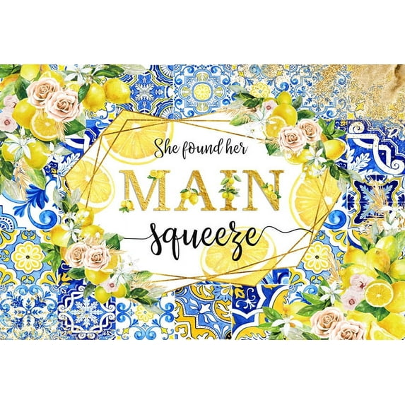 Blue Tile Floral Print Lemon Baby Shower Kids Birthday Party Wedding r ...