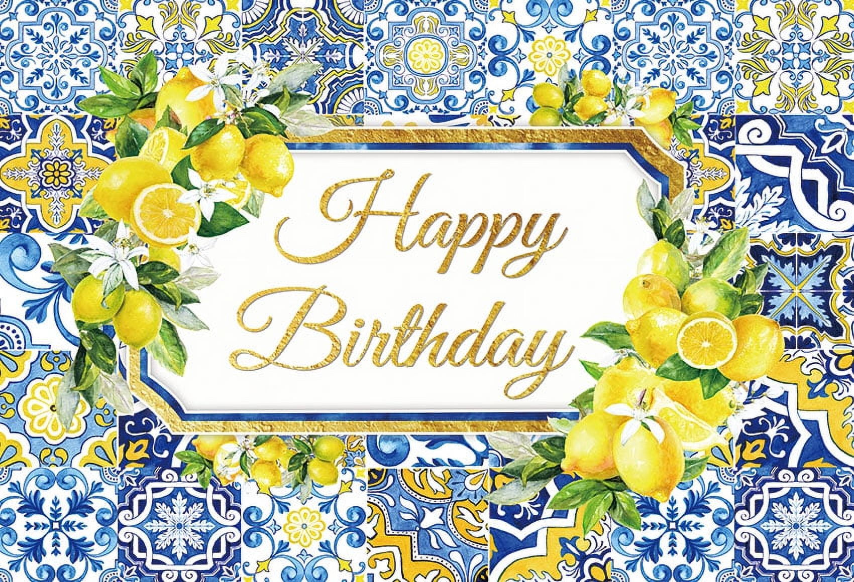 Blue Tile Floral Print Lemon Baby Shower Kids Birthday Party Wedding R blue-tile-floral-print-lemon-baby-shower-kids-birthday-party-wedding-r