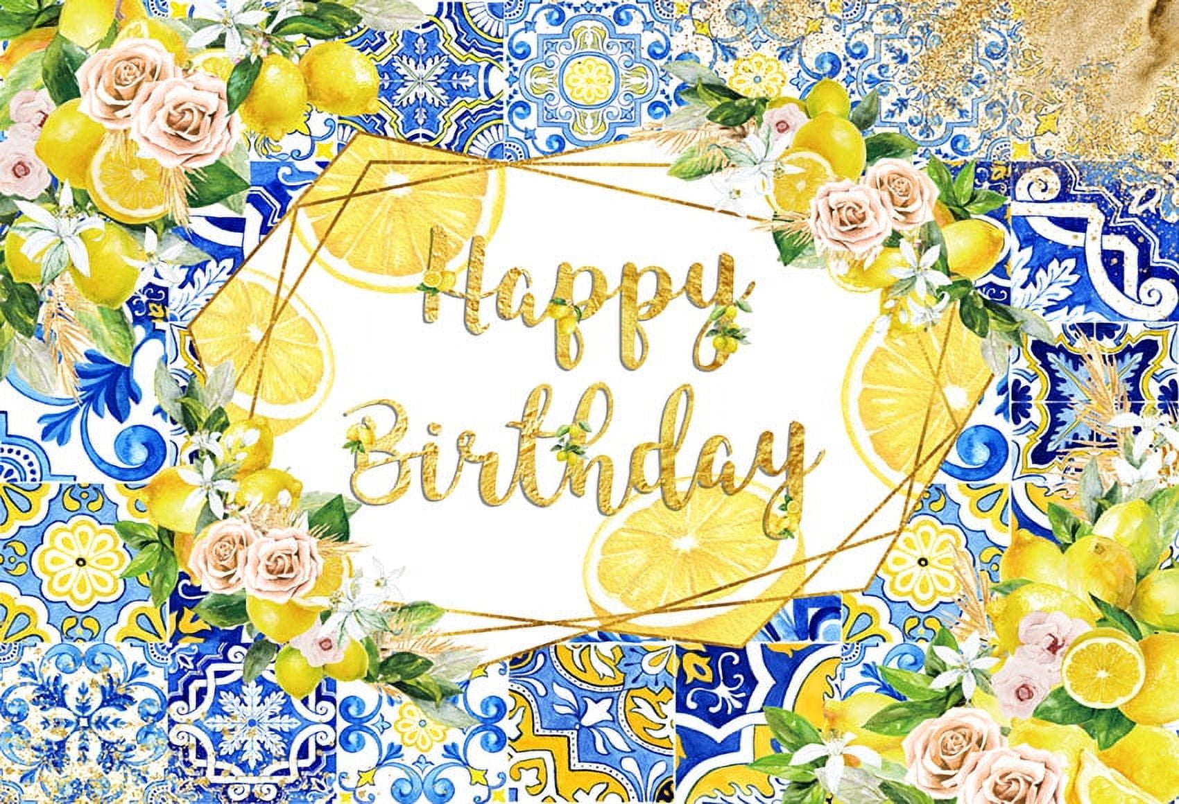 Blue Tile Floral Print Lemon Baby Shower Kids Birthday Party Wedding r ...