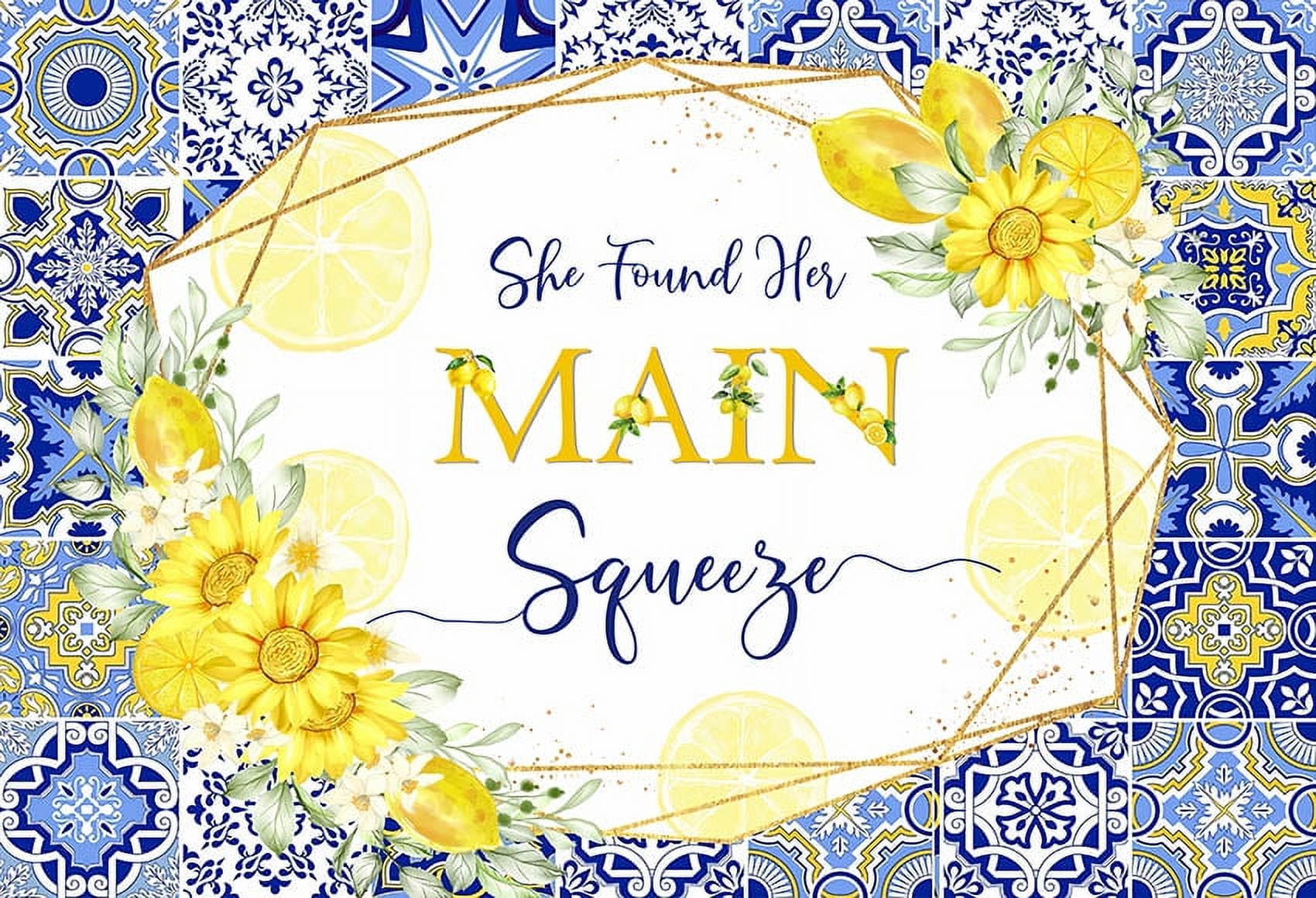 Blue Tile Floral Print Lemon Baby Shower Kids Birthday Party Wedding r ...