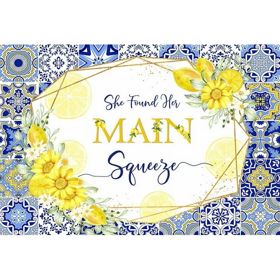 Blue Tile Floral Print Lemon Baby Shower Kids Birthday Party Wedding r ...