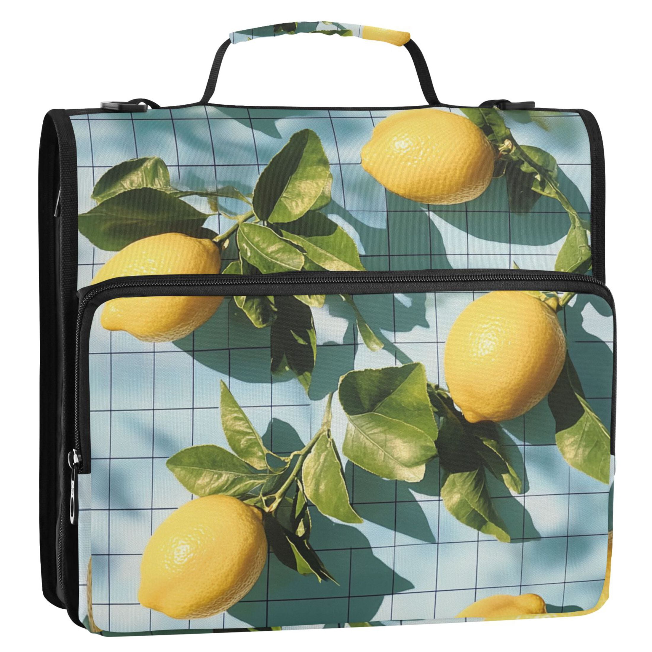Blue Tile Lemons Sunshine Binder Bag with Shoulder Strap 3 Ring Zipper ...