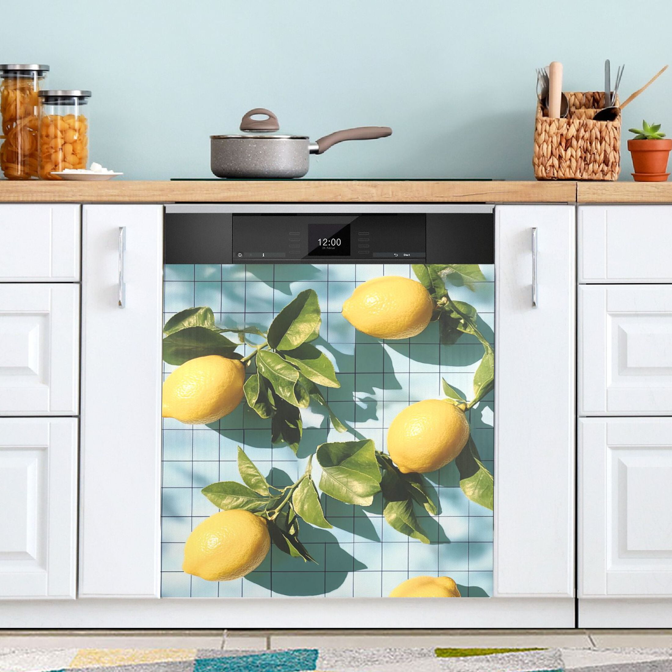Blue Tile Lemons Sunshine Dishwasher Magnet Refrigerator Magnetic Cover ...