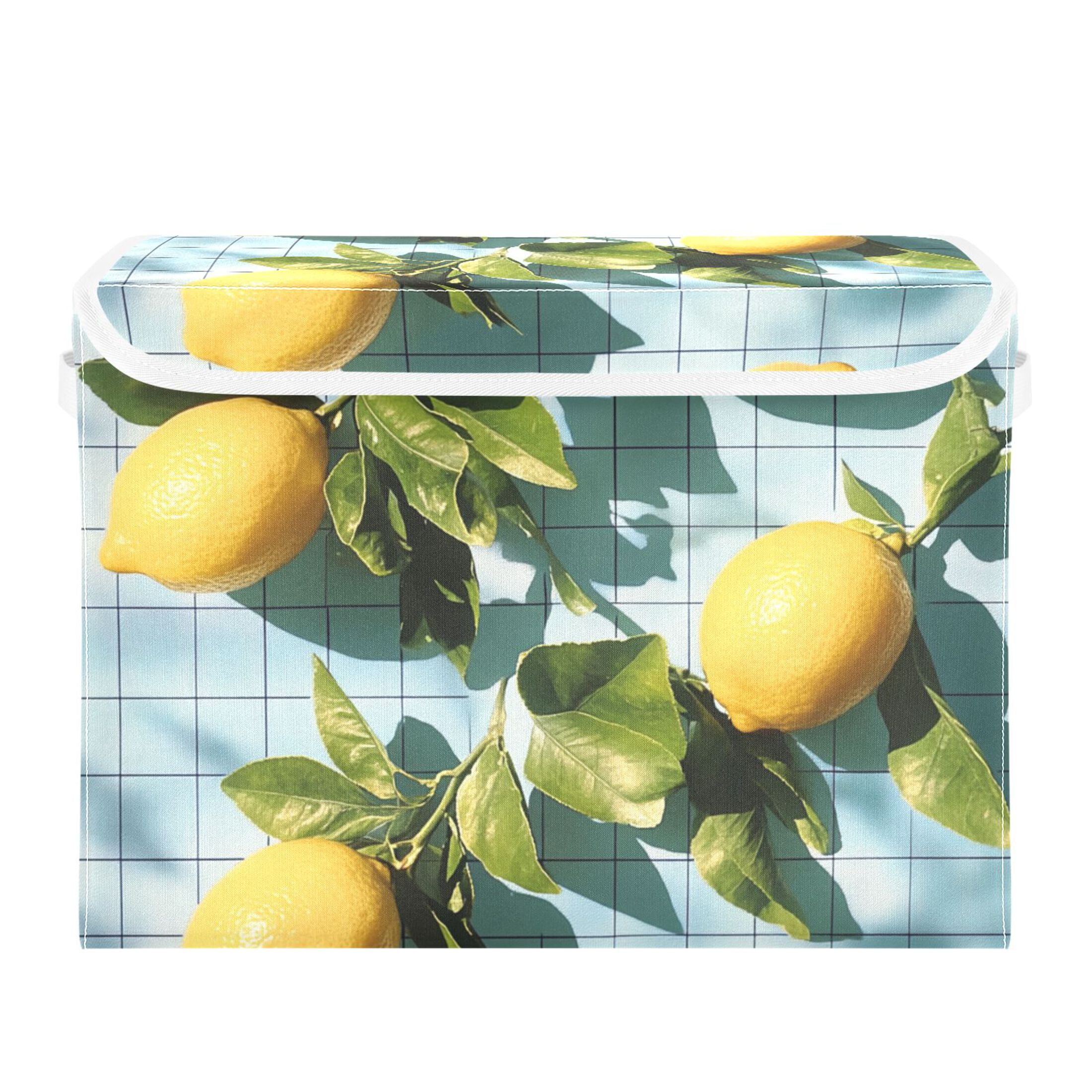 Blue Tile Lemons Sunshine Foldable Storage Bin with Lid and Handle ...