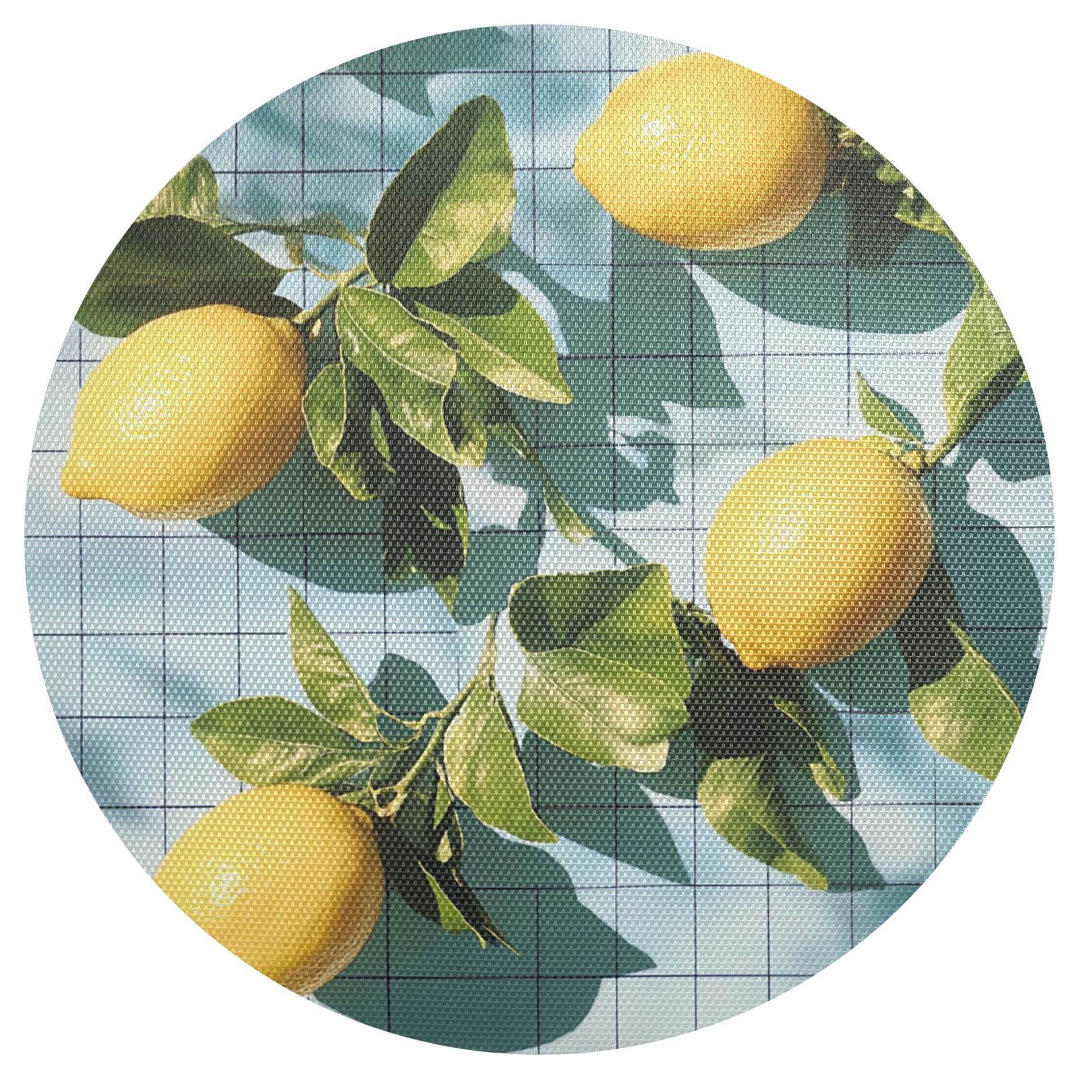 Blue Tile Lemons Sunshine PVC Round Grid Placemat Table Mat 1 Pc for ...