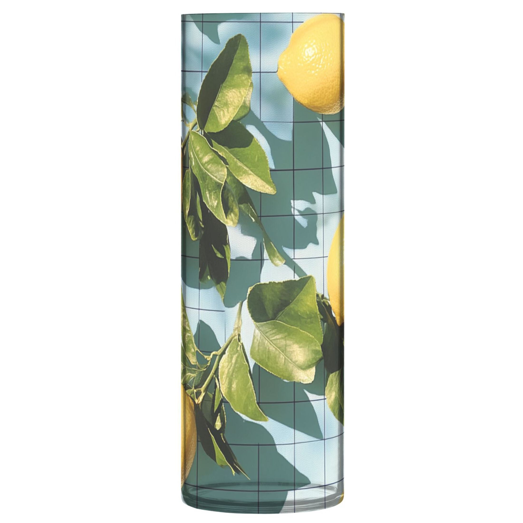 Blue Tile Lemons Sunshine Plastic Cylinder Vase Translucent Flower Vase ...