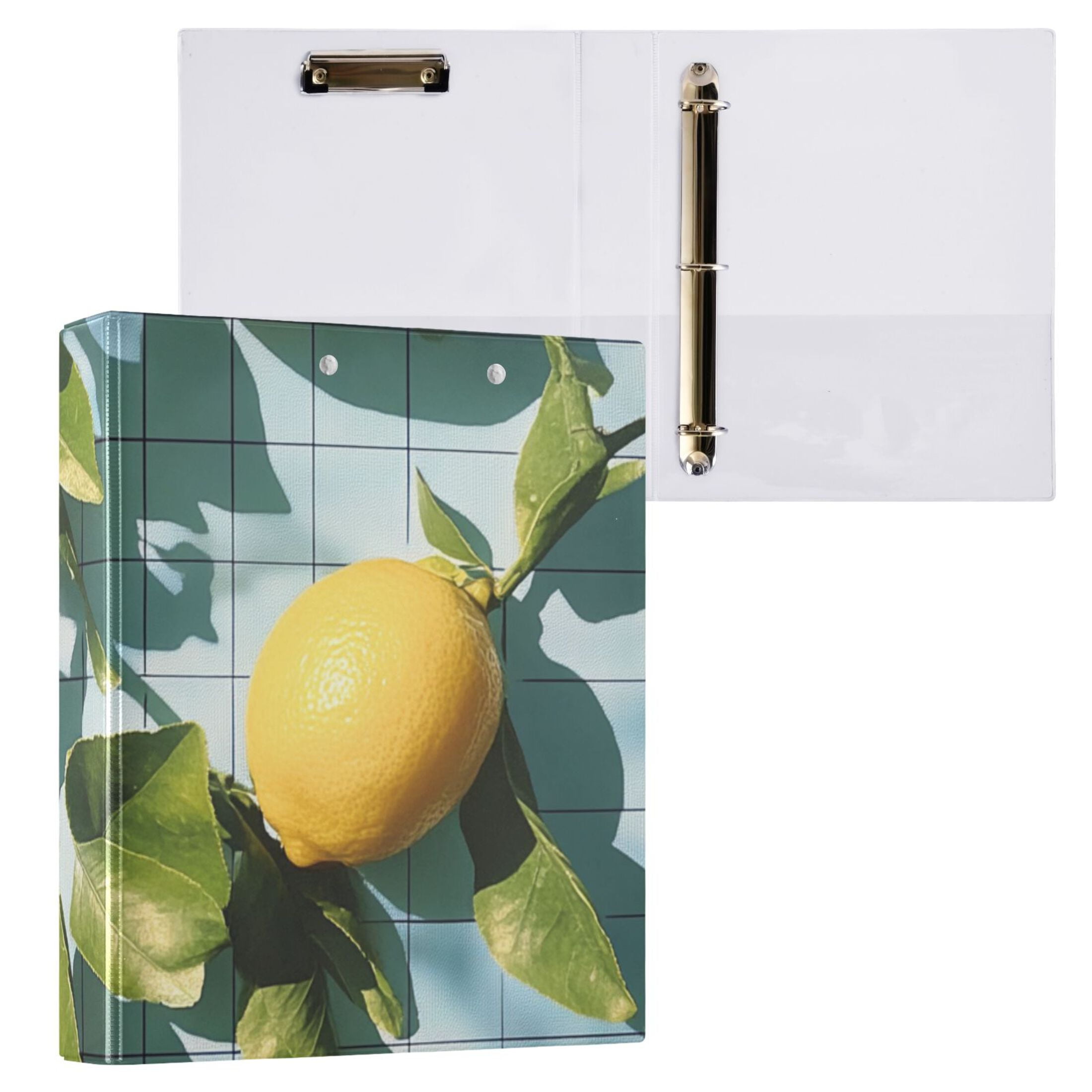 Blue Tile Lemons Sunshine Round Ring Binder 3 Rings 1.5" Capacity File ...