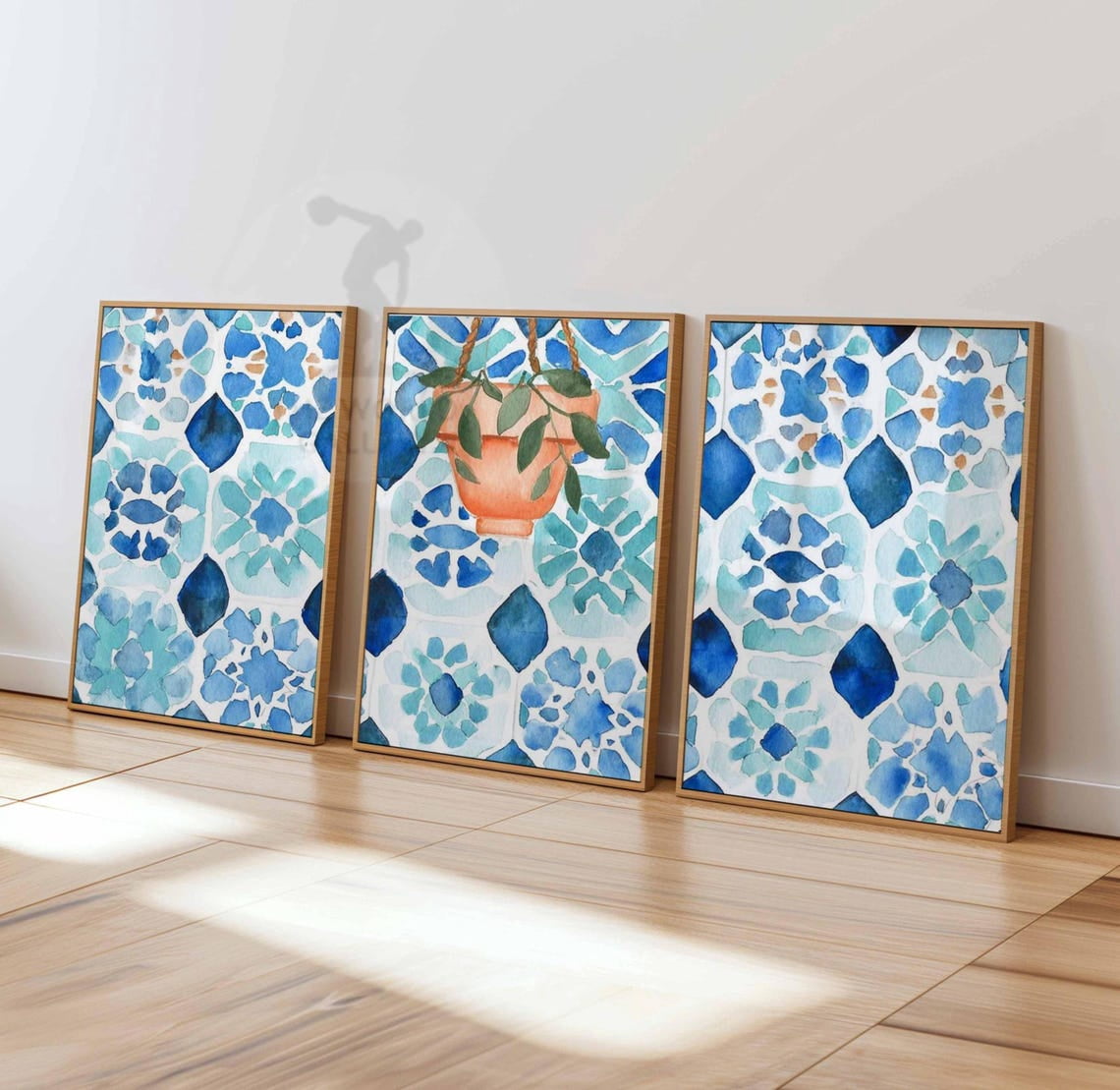 Blue Tile Mediterranean Coastal Kitchen Art Set 3 Unframed Paper Print ...