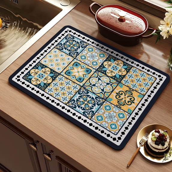 Blue Tile Placemat - Absorbent, Heat-Insulating, Stain-Resistant ...