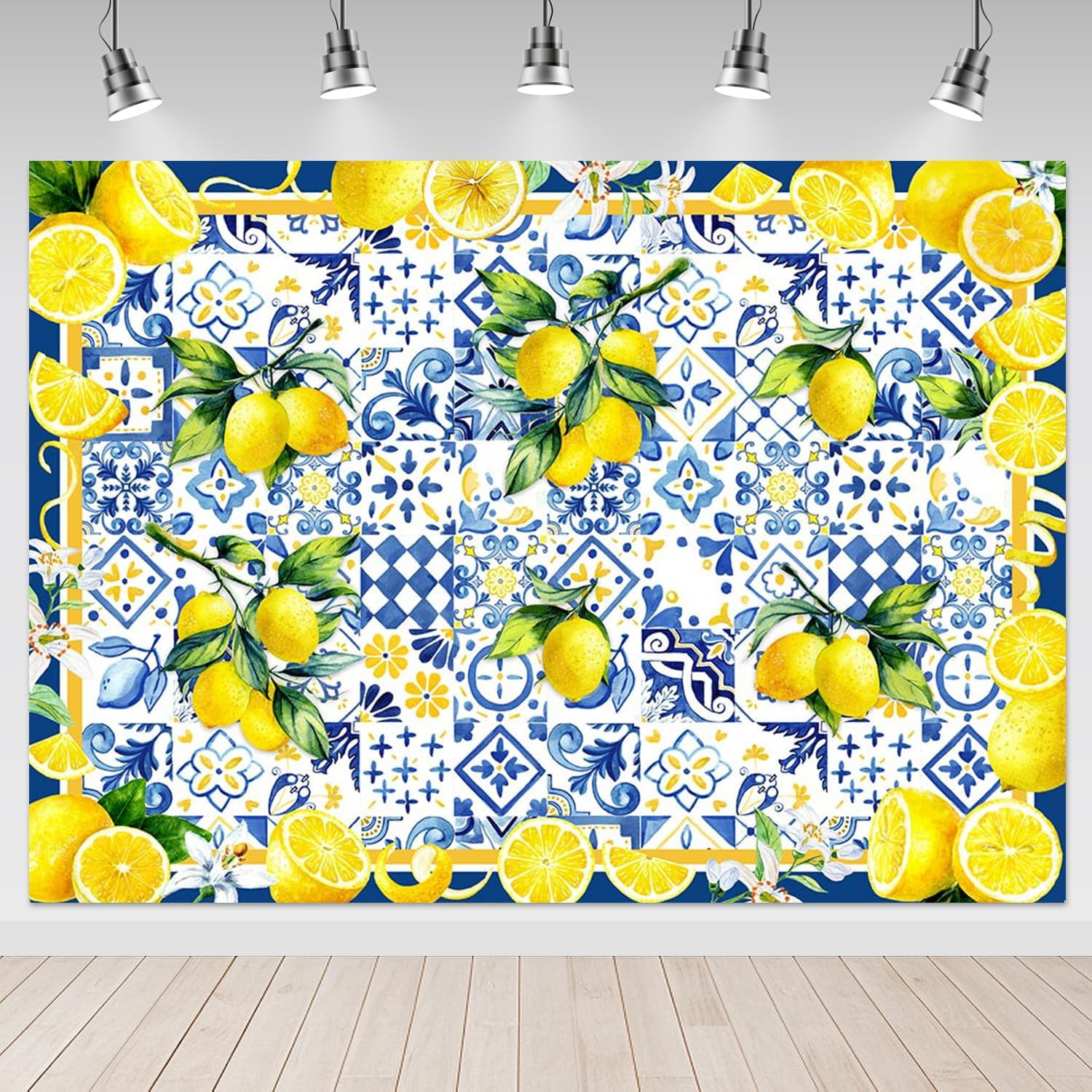 Blue Tiles Lemon Backdrop Summer Lemon Fruit Bridal Shower Background ...