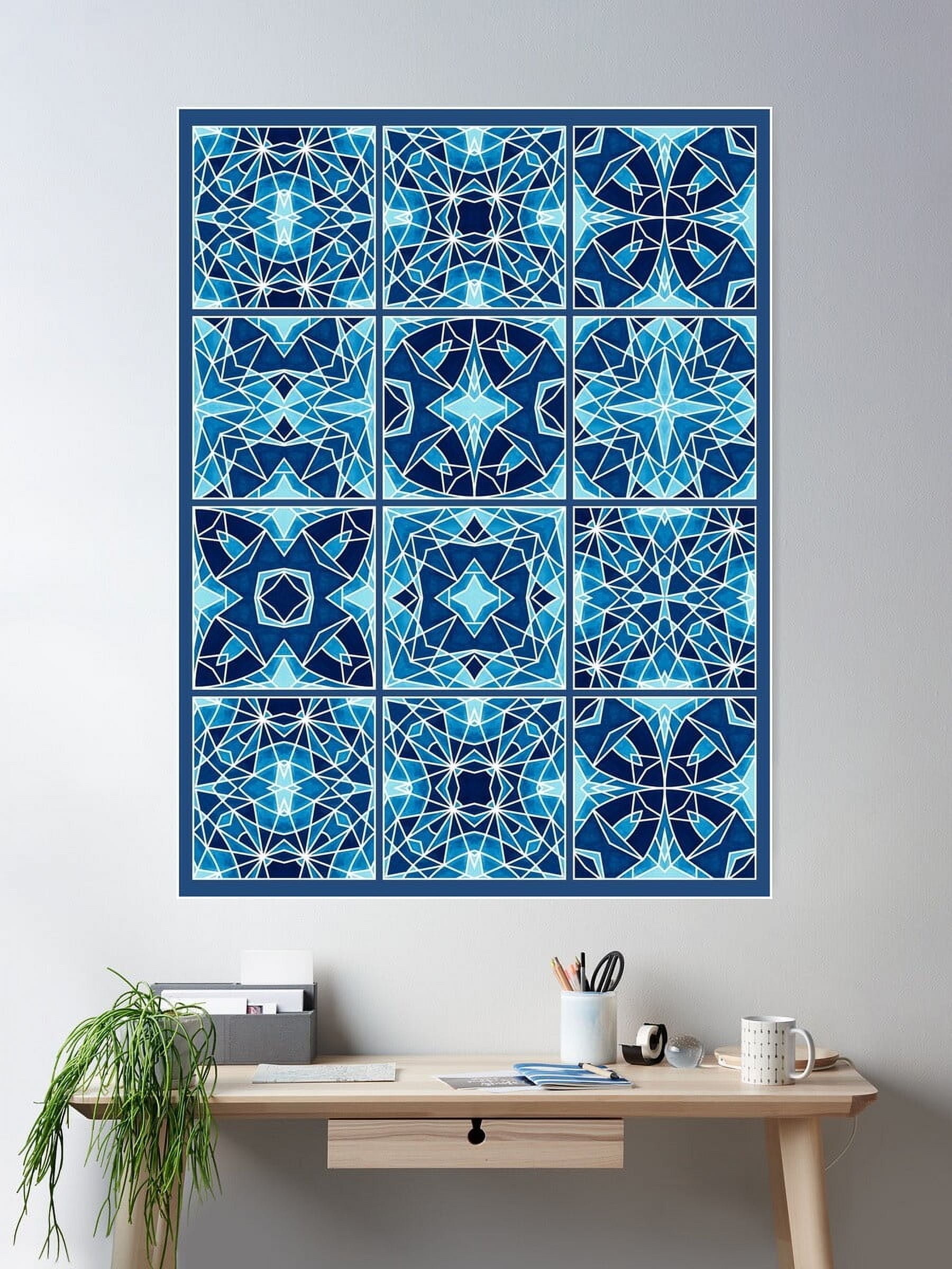 Blue Tiles Poster Wall Art, Modern Wall Decor For Living Room Bedroom ...