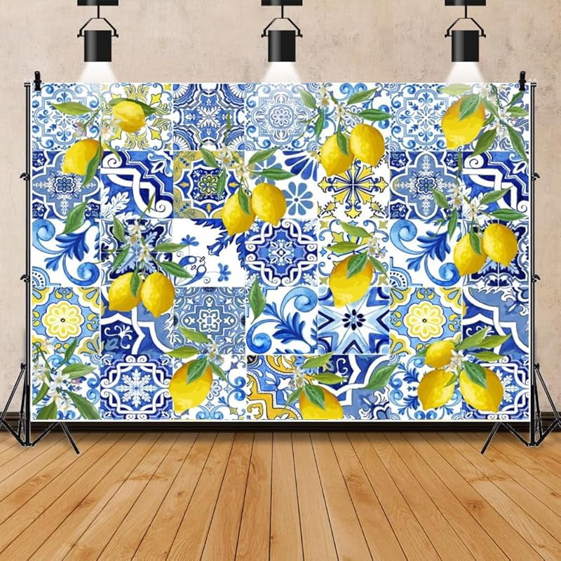 Blue Tiles lemon Backdrop Summer Fruit Baby Shower Birthday Party ...