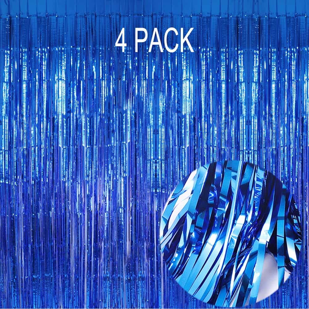 Blue Tinsel Fringe Curtains for Parties, 4 Pack 3.2x8.2ft Foil ...
