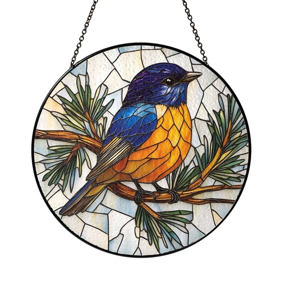 Blue Tit Bird On Pine Branch Stained Glass Style Suncatcher Window ...