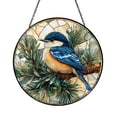 Blue Tit Bird Stained Glass Window Hanging Round Decorative Glass Art ...