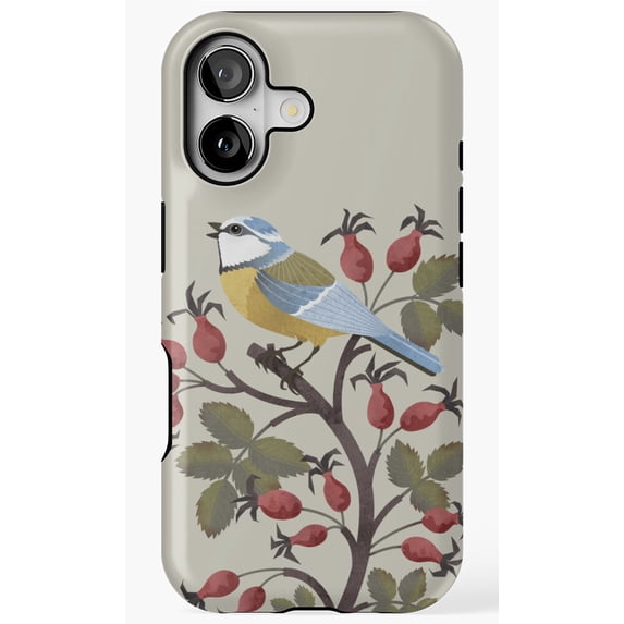 Blue Tit on Red Rose Hips Bird Nature Art Phone Case for iPhone 11 12 ...