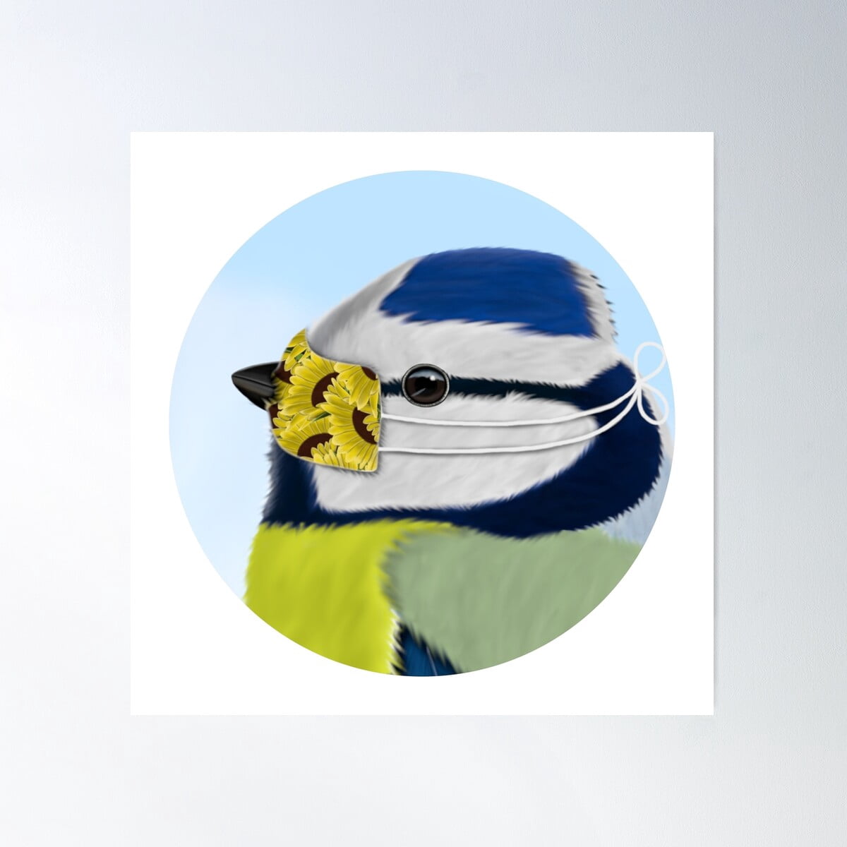 Blue Titmouse Bird With Face Mask Poster Wall Art, Modern Wall Decor ...