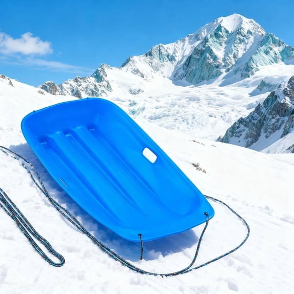 Blue Toboggan Sled, 3FT Heavy-Duty Snow Sled with Built-in Handles and ...