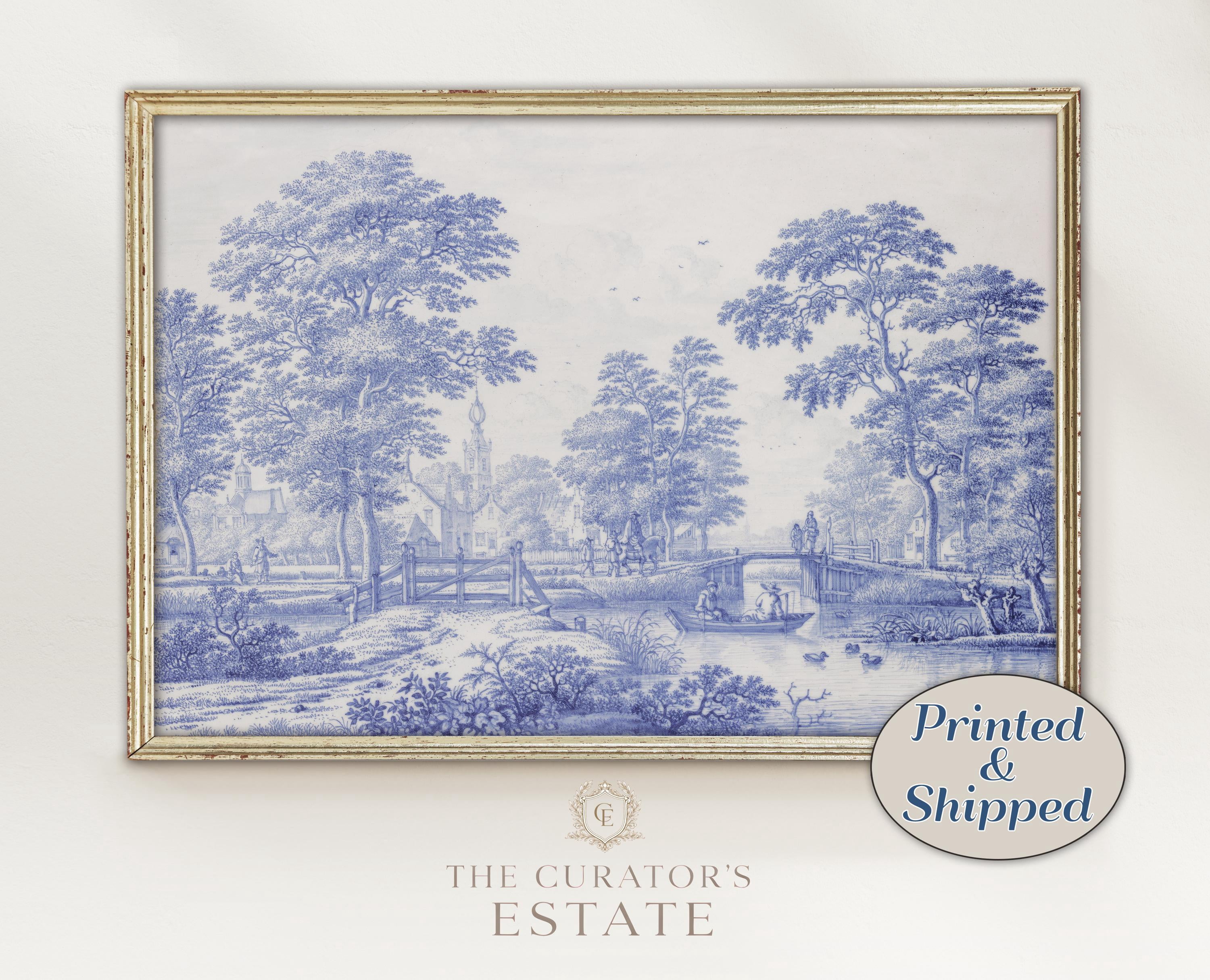 Blue Toile De Jouy Art Print: Serene Landscape, Moody Poster Vintage ...