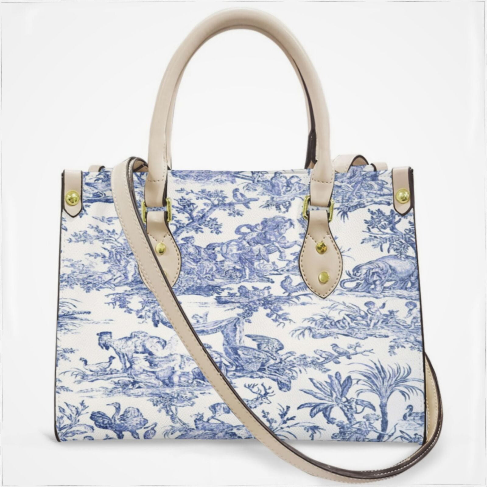 Blue Toile De Jouy Cross Body Bags For Women Small Leather Female ...