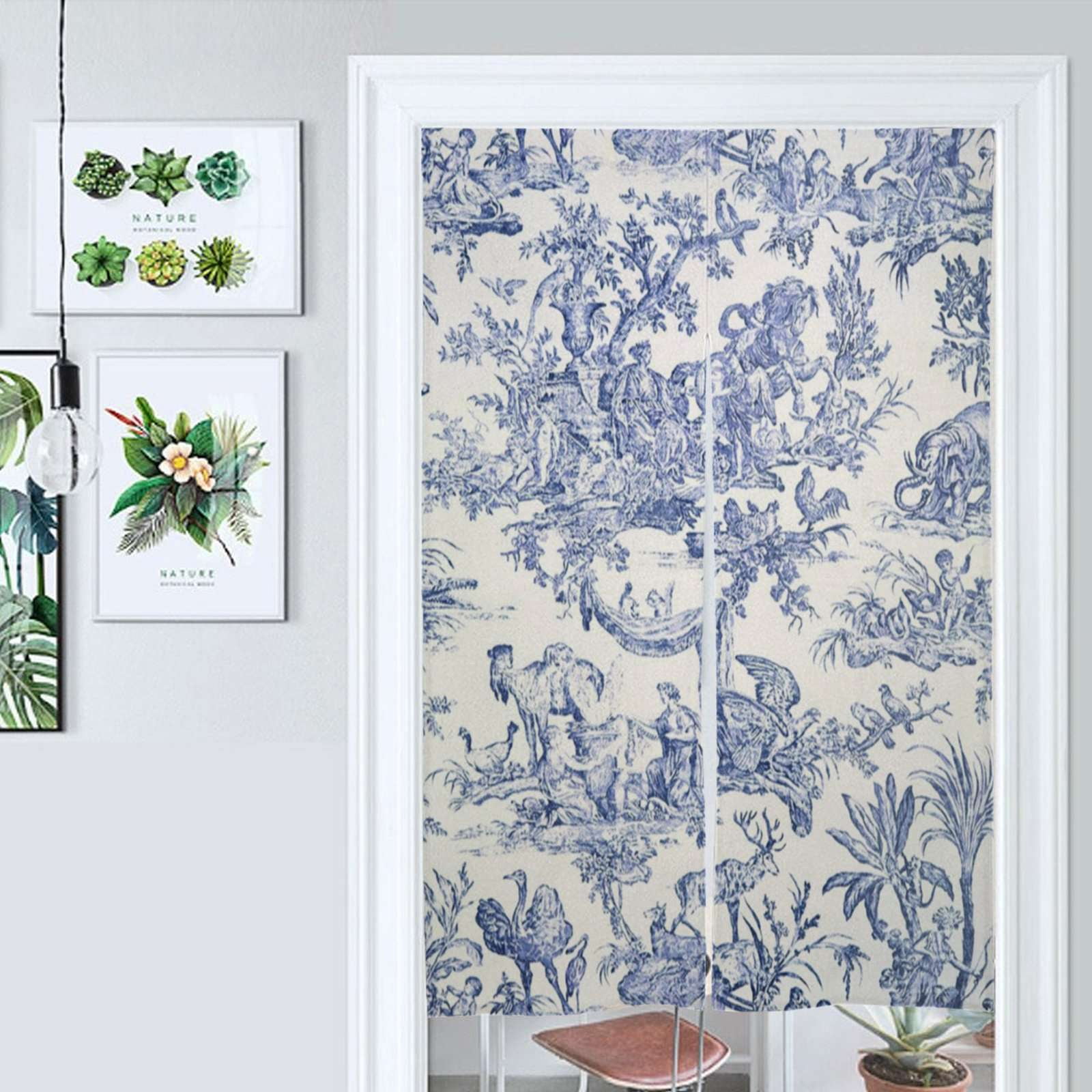 Blue Toile De Jouy Door Curtain Nordic Living Room DoorCurtain Porch ...