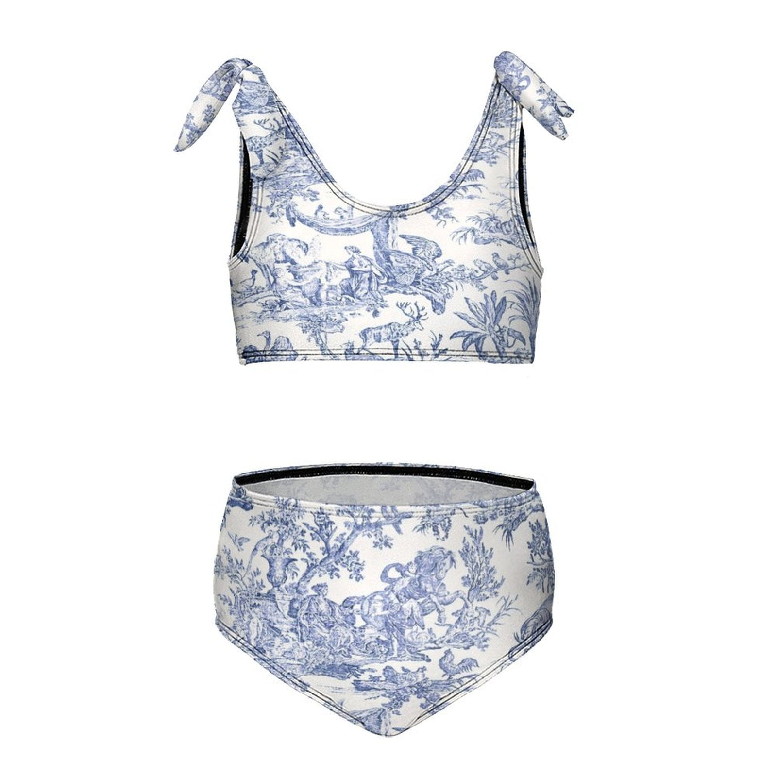 Blue Toile De Jouy Girl's 2 Piece Bikini Set Beach Sport Swimsuit ...