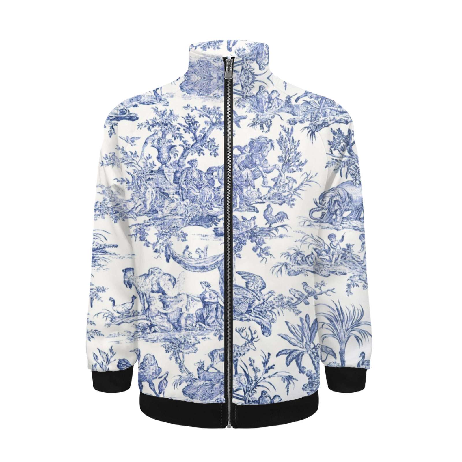 Blue Toile De Jouy Jacket Men's Street Cool Long Sleeves Coat ...
