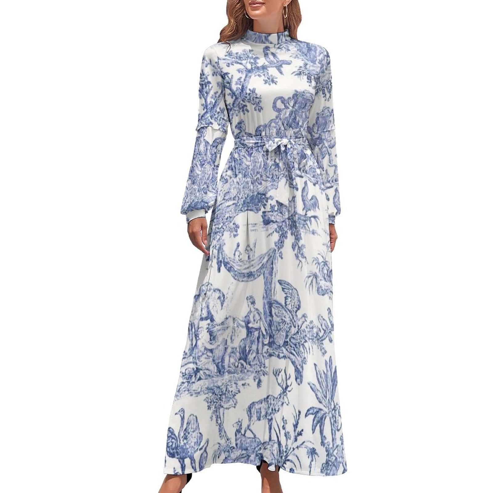 Blue Toile De Jouy Long Dress Women's Summer Skirt Dress for Women Prom ...