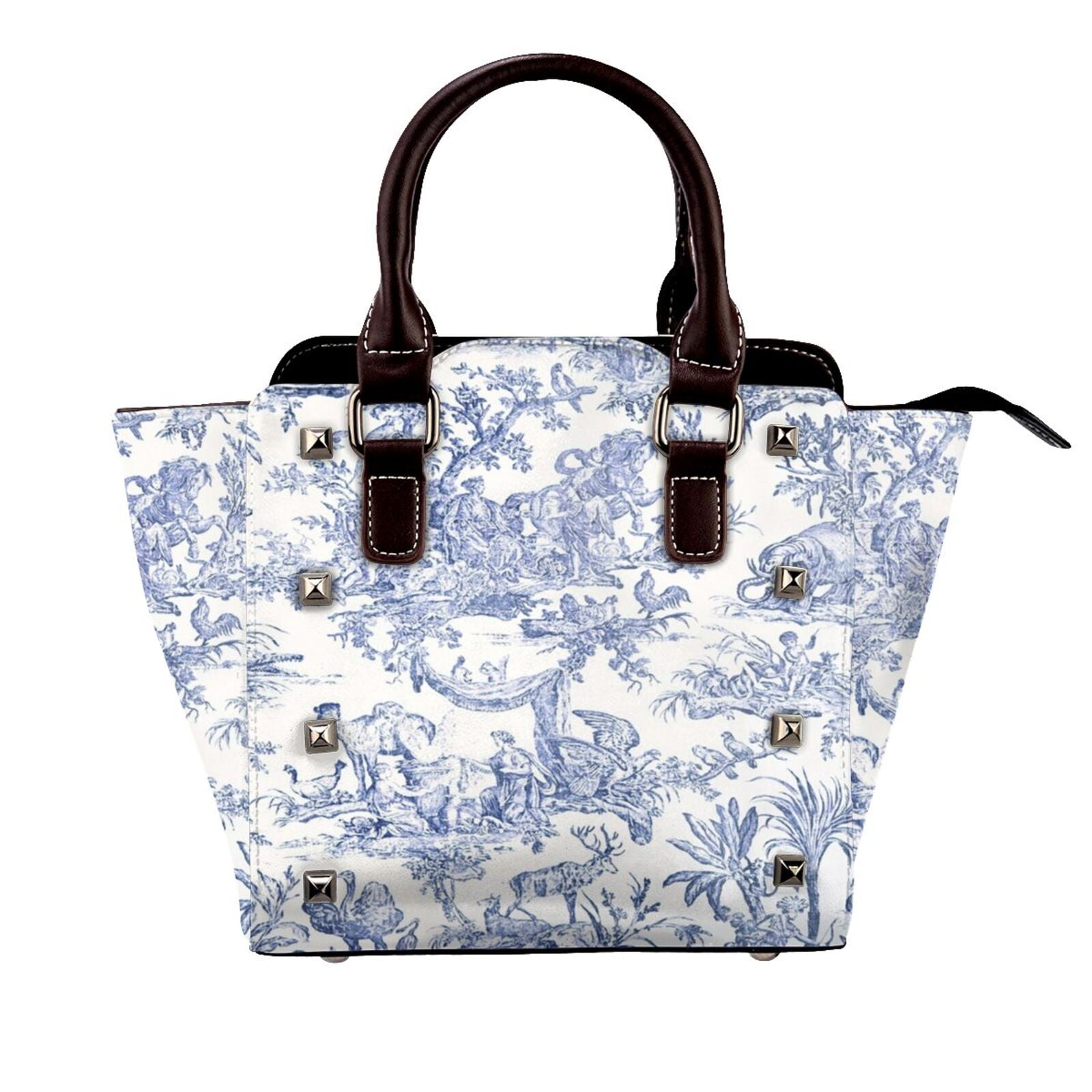 Blue Toile De Jouy Rivet Fashion One-Shoulder Women's Handbag Tote Bag ...