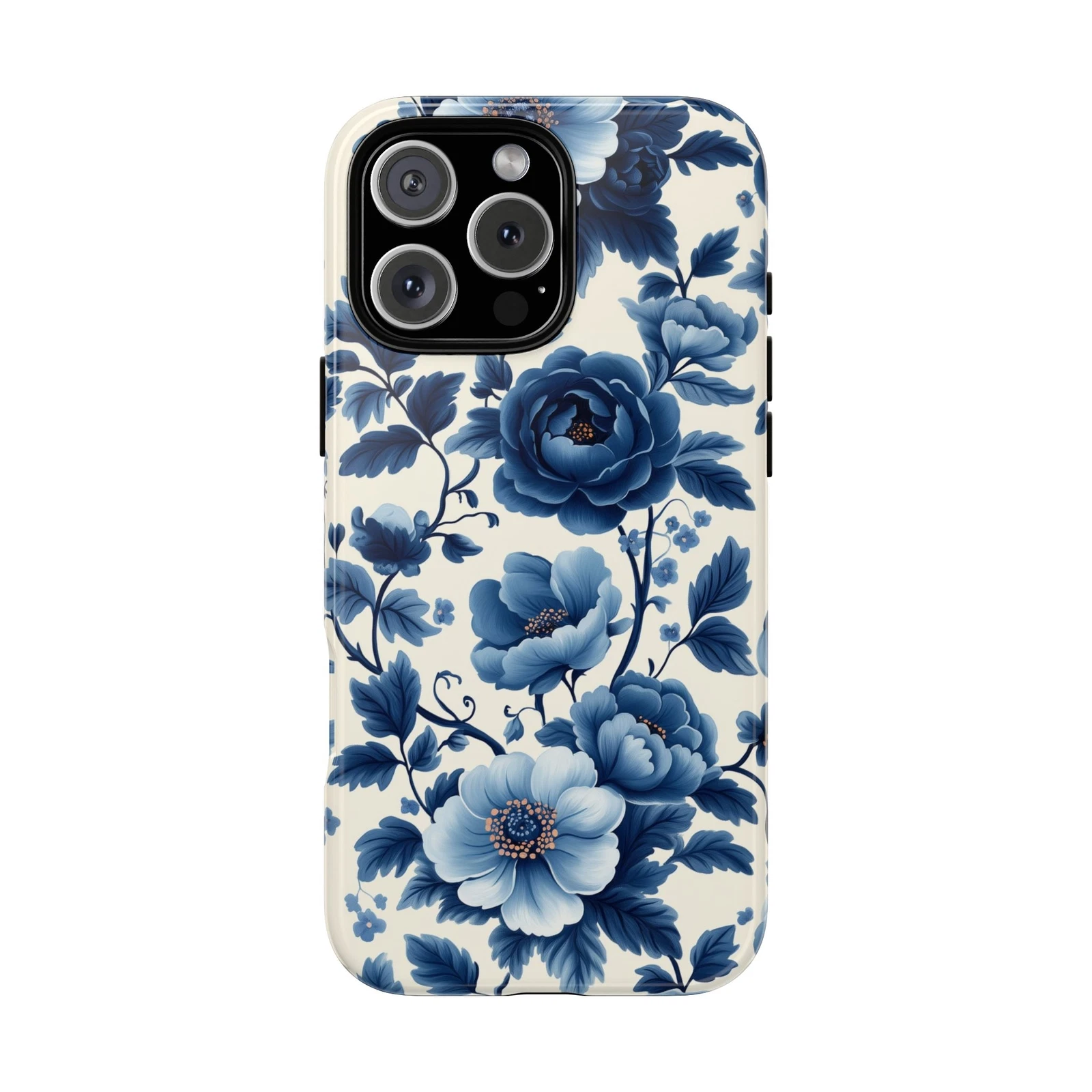 Blue Toile De Jouy Vintage Floral Pattern Phone Case with iPhone 11-17 ...