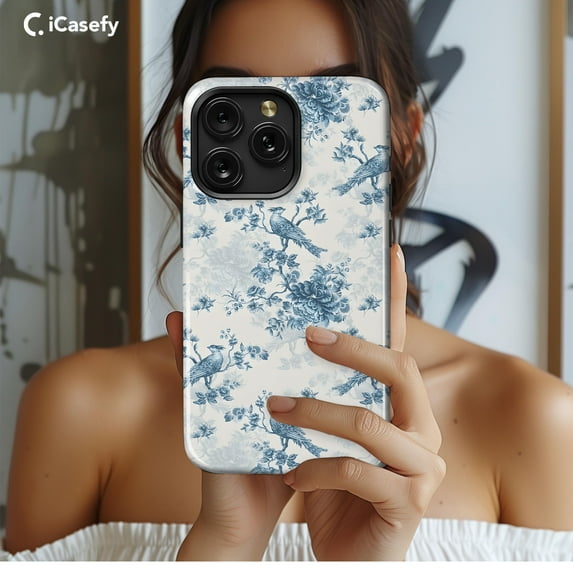 Blue Toile Floral Case With Classic Wildflower Print for iPhone 17 ...