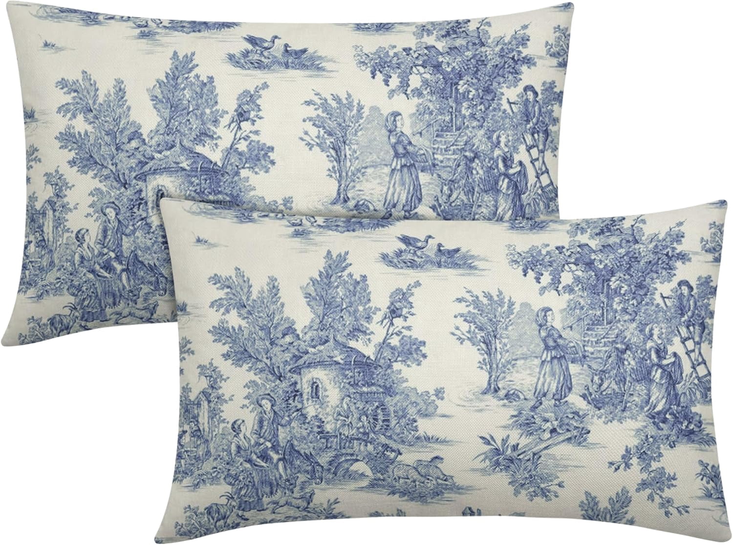 Blue Toile Pillow Covers 12x20 Inch Set of 2 Navy Blue and Beige French ...