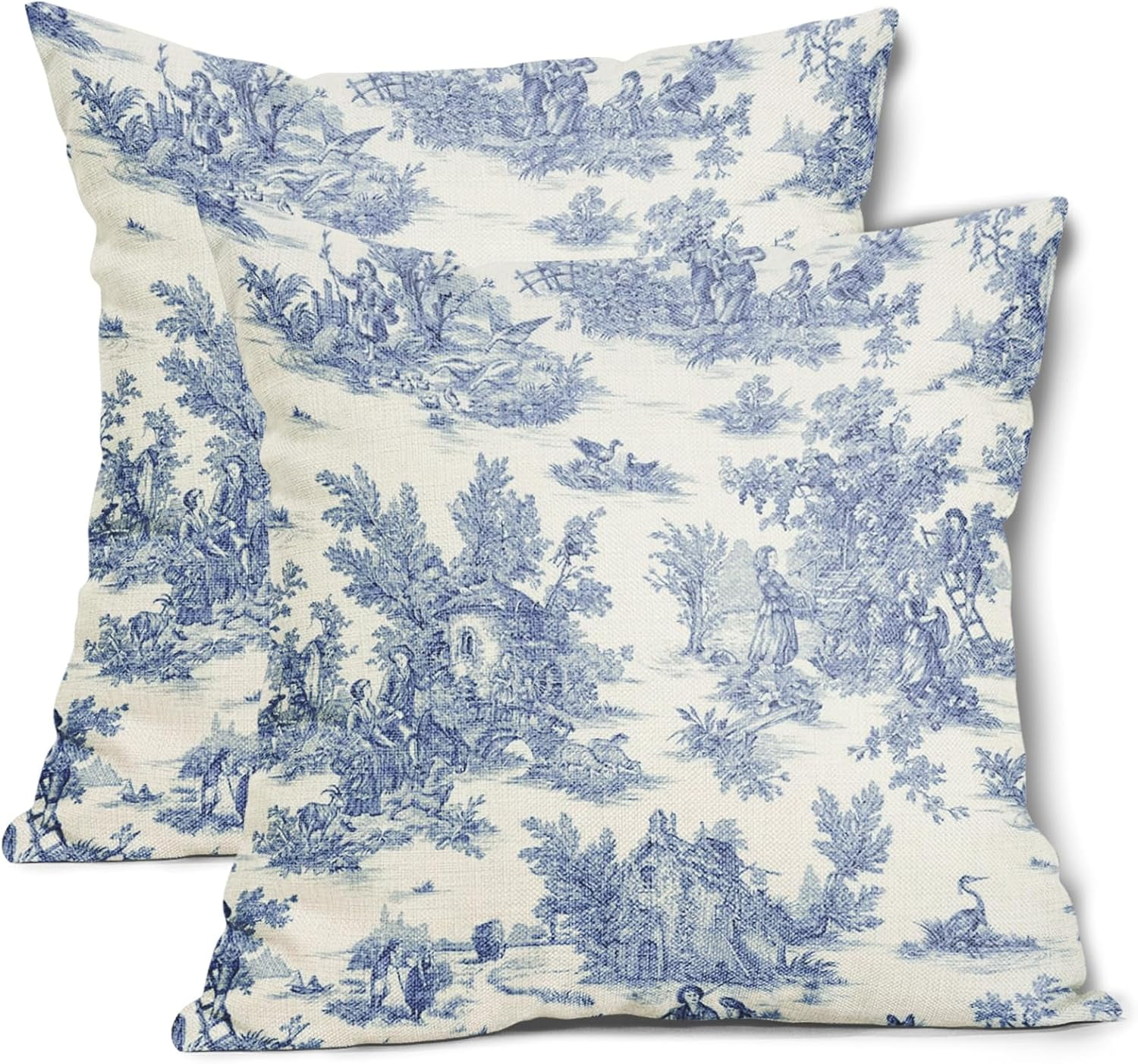 Blue Toile Pillow Covers 18x18 Inch Set of 2 Navy Blue and Beige French ...