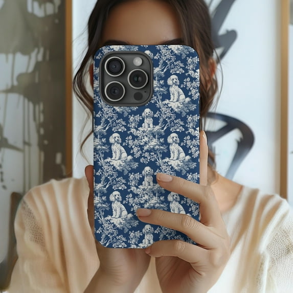 Blue Toile Poodle French Art Case for iPhone 17 11 12 13 14 15 16 Pro ...