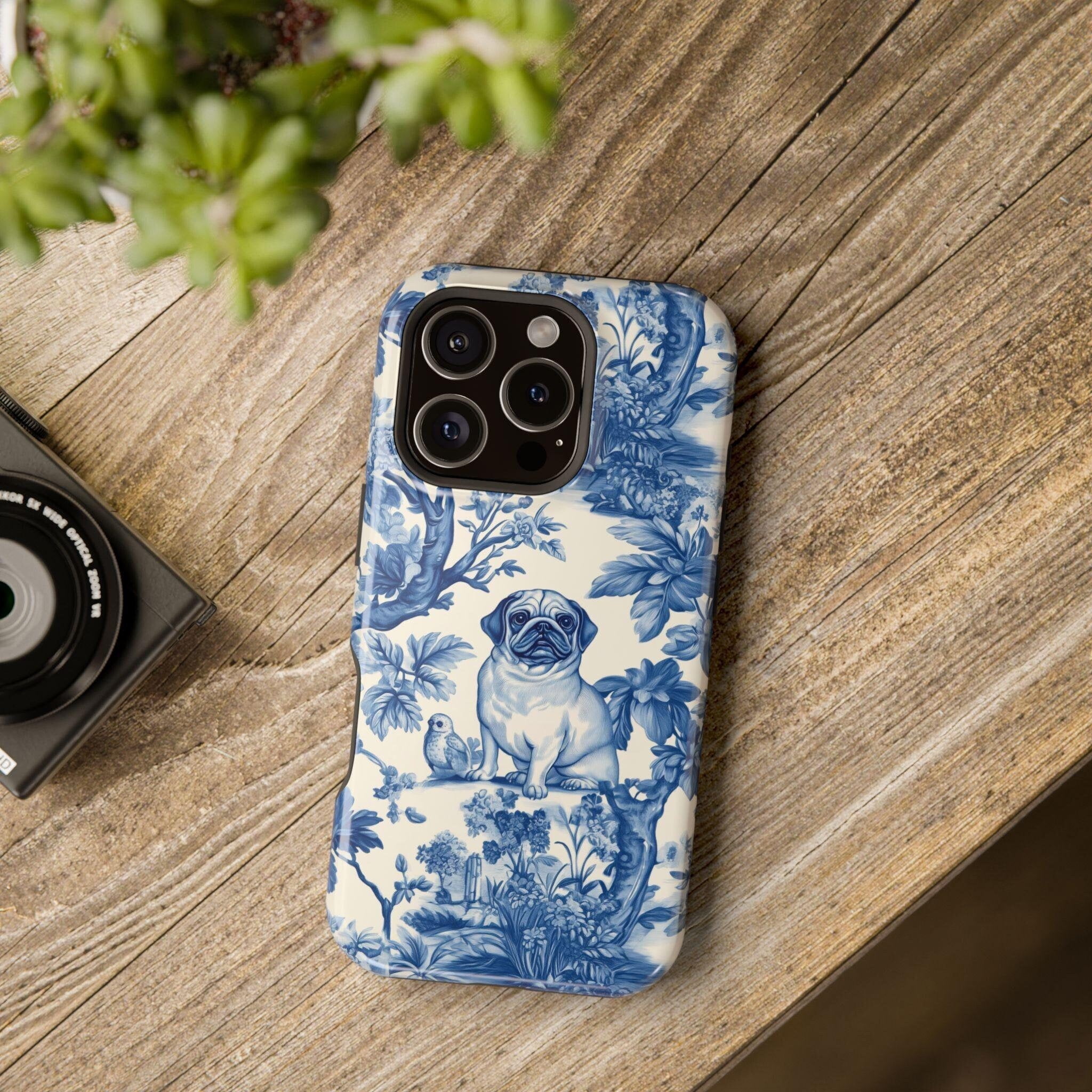 Blue Toile Pug Chinoiserie Dog Case for iPhone 17 to 11 Pro Max ...