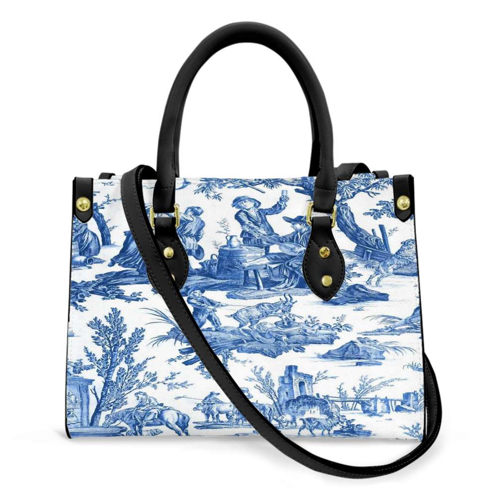 Blue Toile Village Scene Shoulder Bag Pu Leather Handbags Women High ...