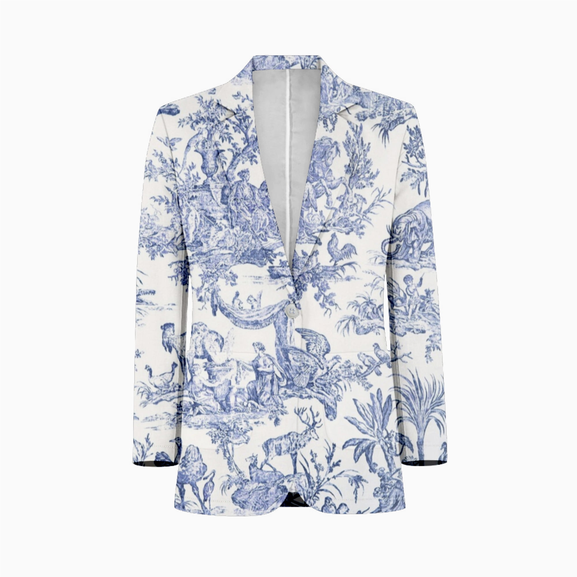 Blue Toile de Jouy Men Blazers Slim Clothing Summer Jacket Man Oversize ...