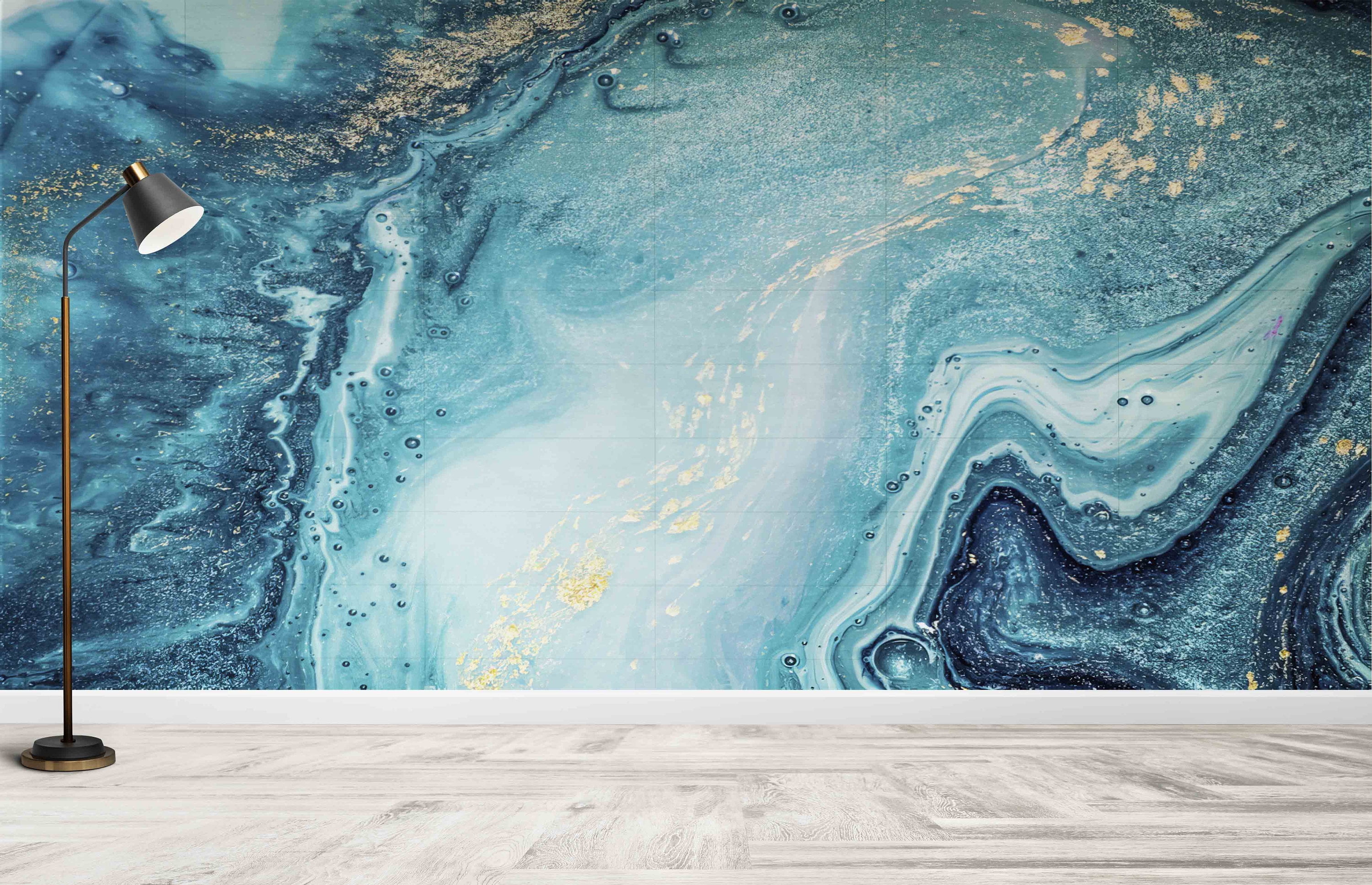 Blue Tones Marble, Custom Wallpaper, Paper Wall Art Marble Wallpaper ...