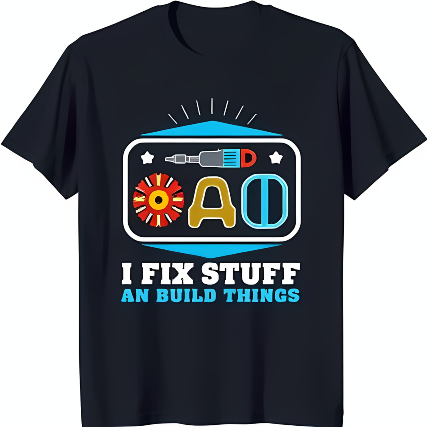 Blue Tool Box Graphic T-Shirt with Yellow 'A I Fix Stuff and Build ...