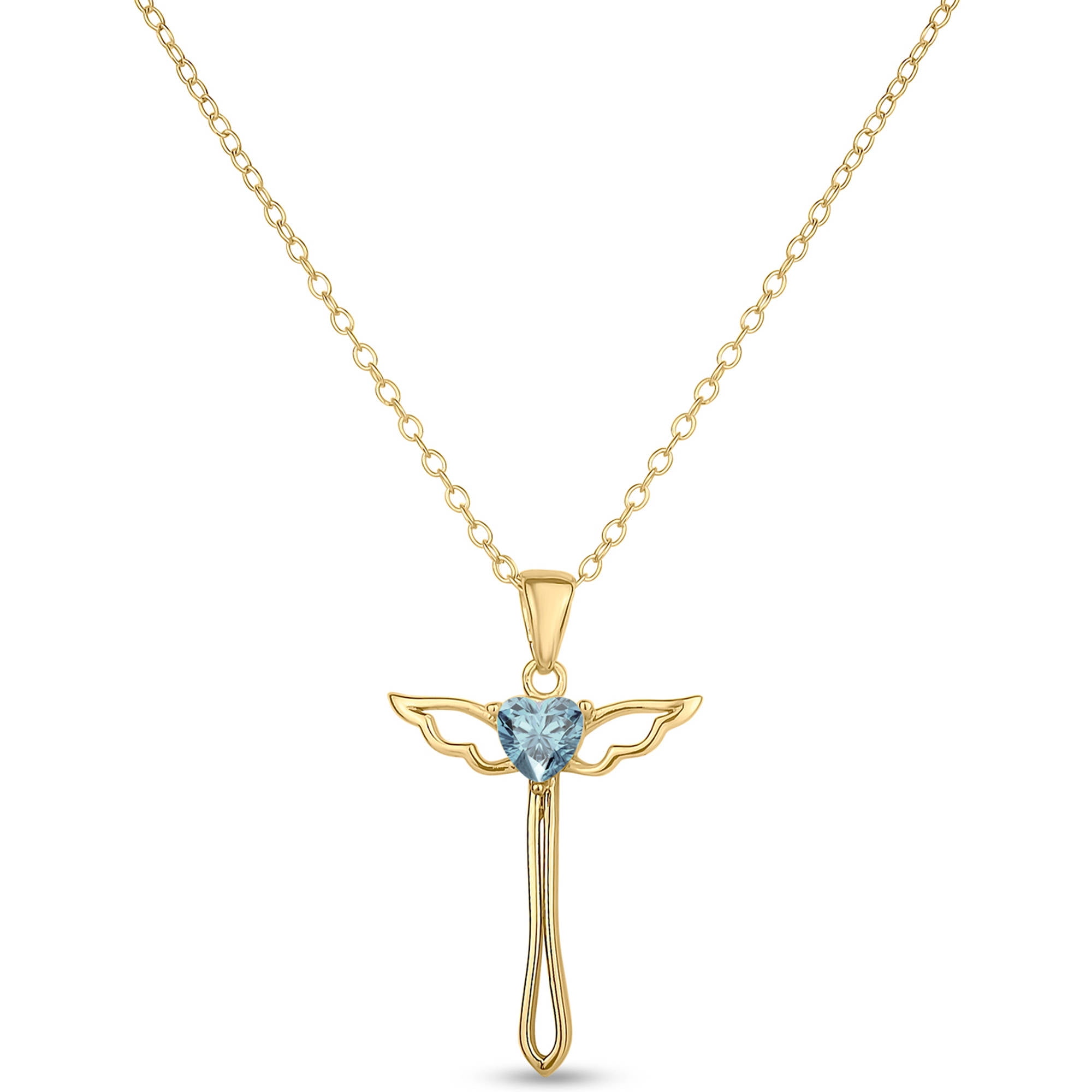 Blue Topaz 18kt Gold over Sterling Silver 5mm Heart Center Angel Cross ...