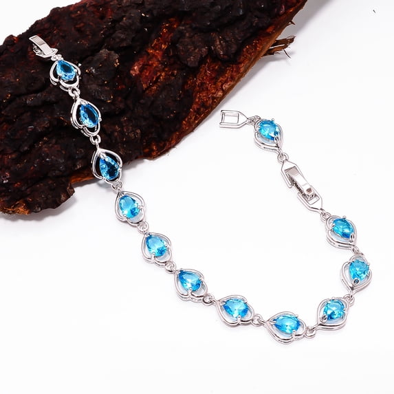 Blue Topaz 925 Sterling Silver Adjustable Tennis Bracelet 7-8" B127017 ...