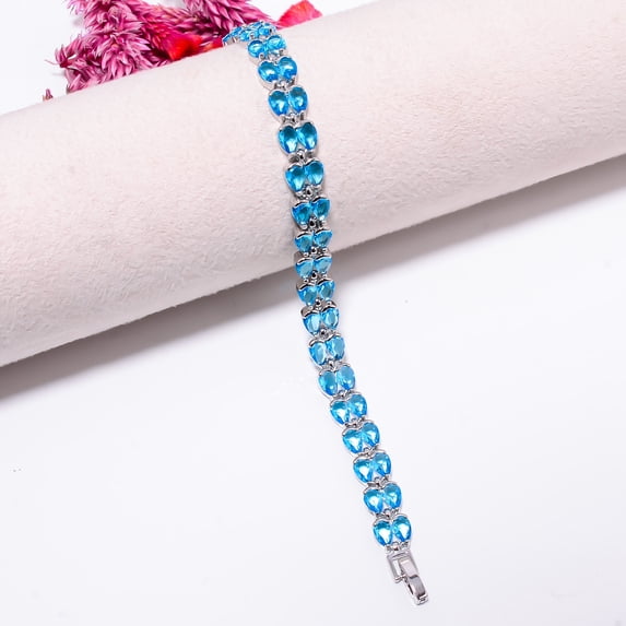 Blue Topaz 925 Sterling Silver Adjustable Tennis Bracelet 7-8" B131040 ...
