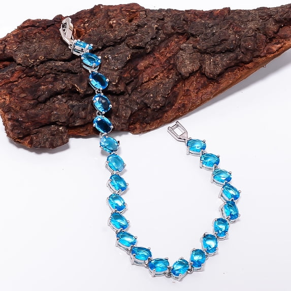 Blue Topaz 925 Sterling Silver Adjustable Tennis Bracelet 7-8" B13272 ...