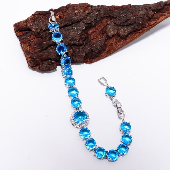 Blue Topaz 925 Sterling Silver Adjustable Tennis Bracelet 7-8" B132830 ...