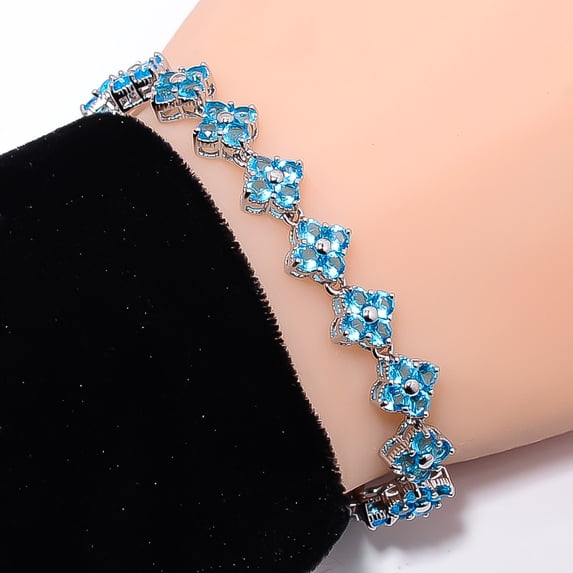 Blue Topaz 925 Sterling Silver Adjustable Tennis Bracelet 7-8" B134421 ...