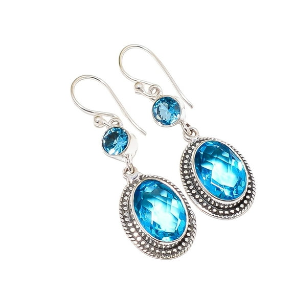 Blue Topaz & Blue Topaz 925 Sterling Silver Earring, 14X10 mm Oval ...